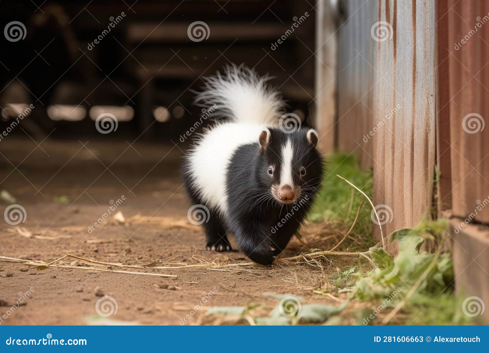 Skunk Walks in the Farm Yard Stock Illustration - Illustration of ...