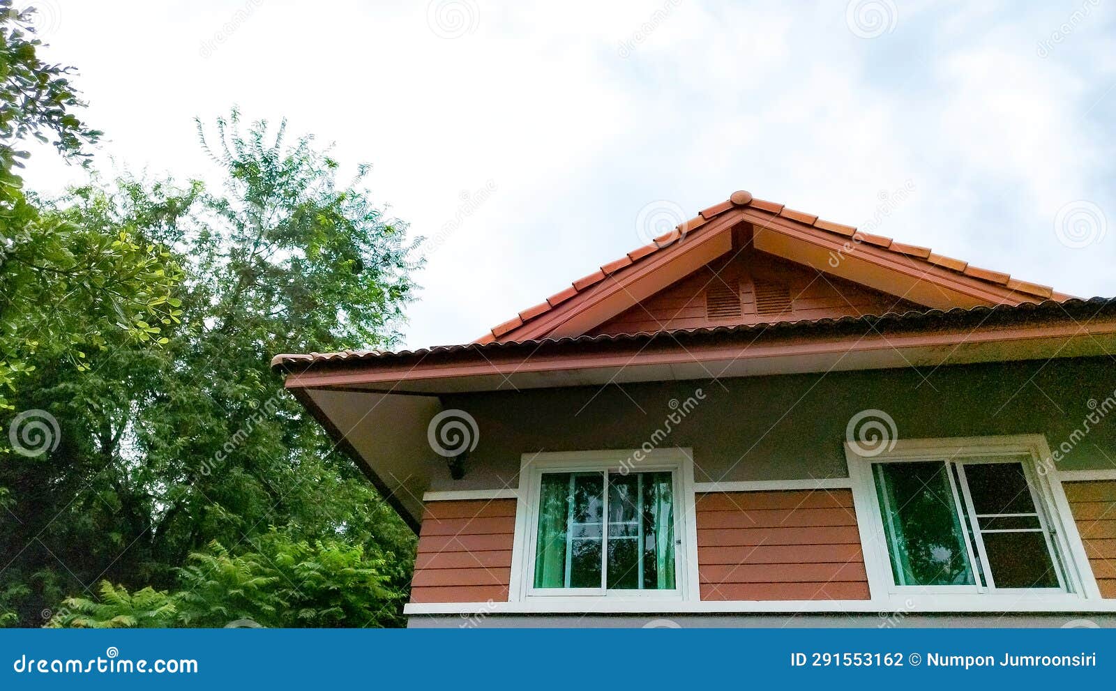 Sky Above House Roof with Tree Leaves Stock Photo - Image of nature ...