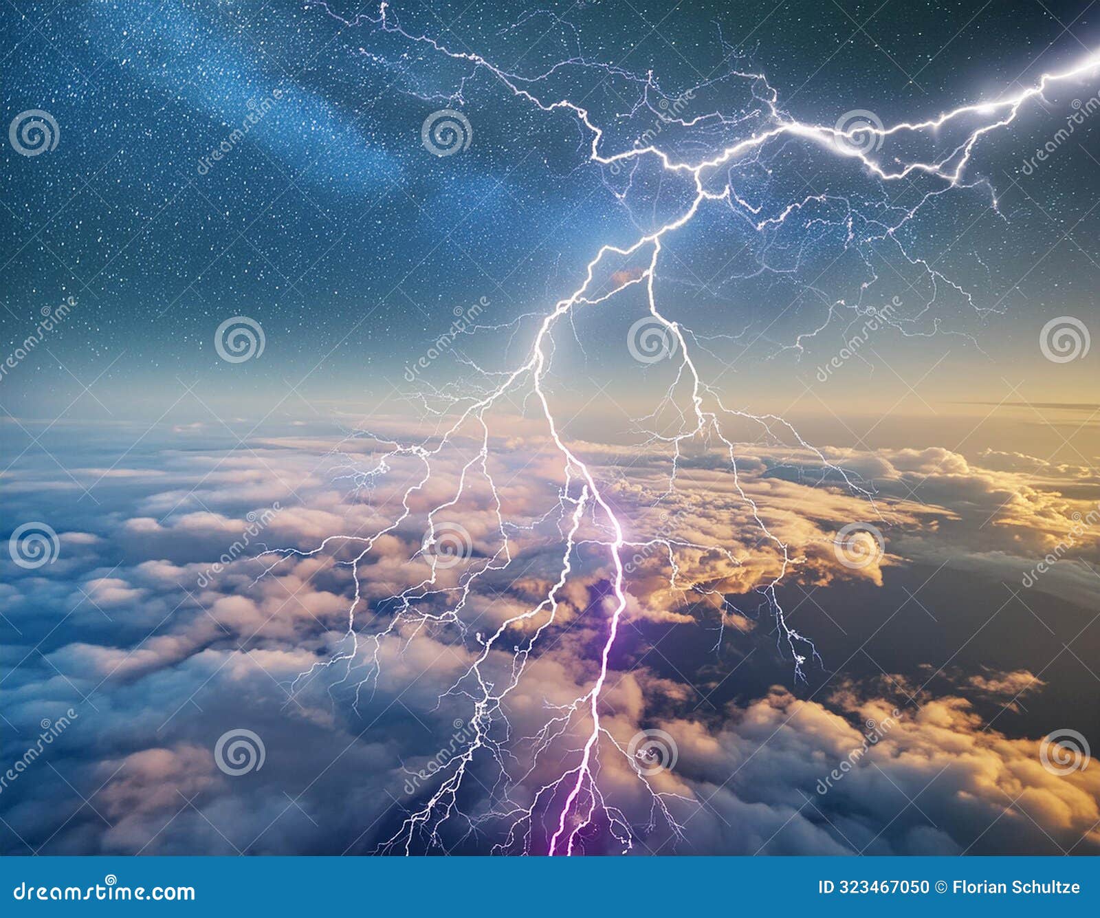 Sky, Abstract and Universe with Lightning in Clouds for Cosmic Storm, Atmosphere or Wallpaper ...