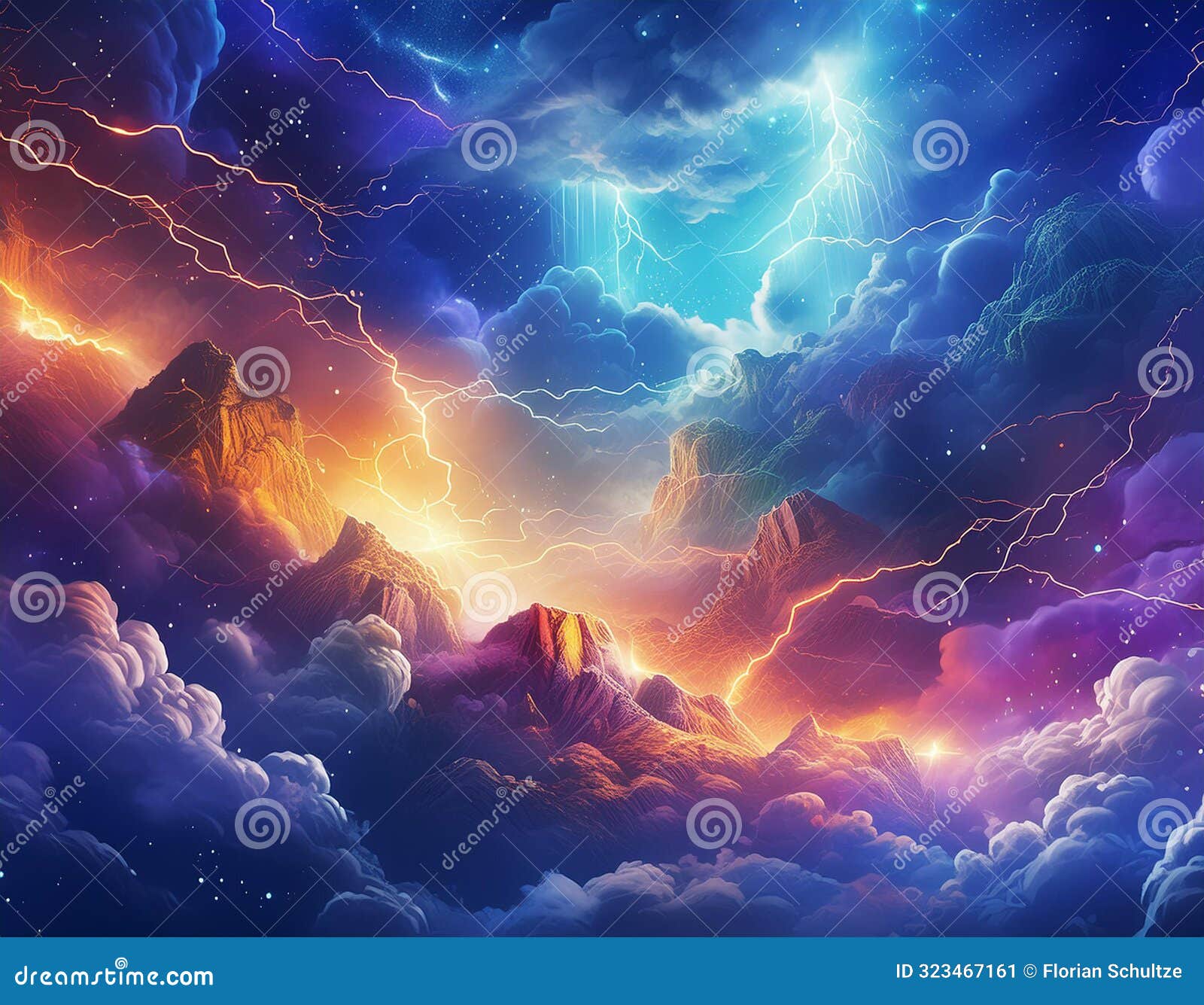 Sky, Abstract and Universe with Lightning in Clouds for Cosmic Storm ...