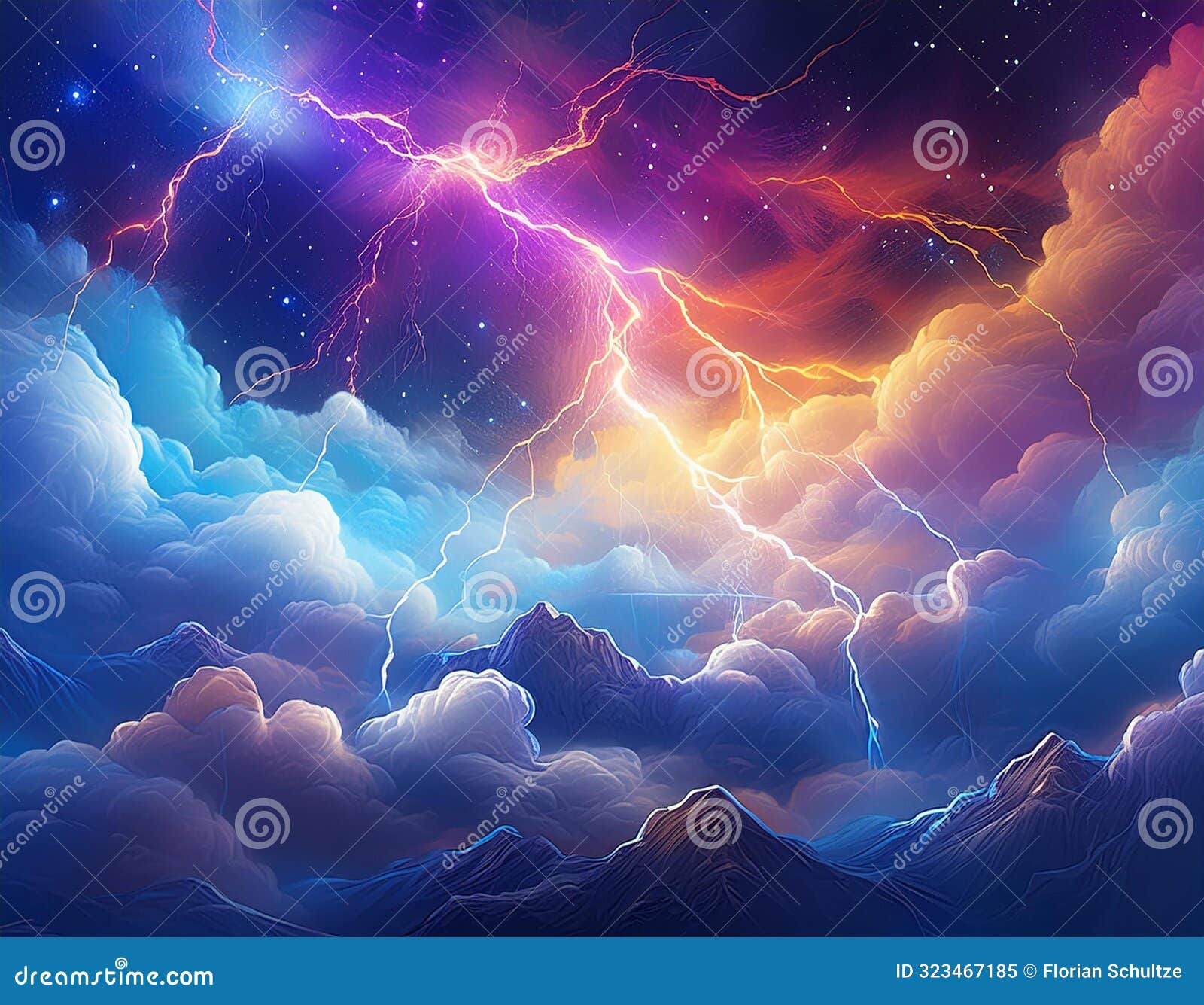 Sky, Abstract and Universe with Lightning in Clouds for Cosmic Storm ...