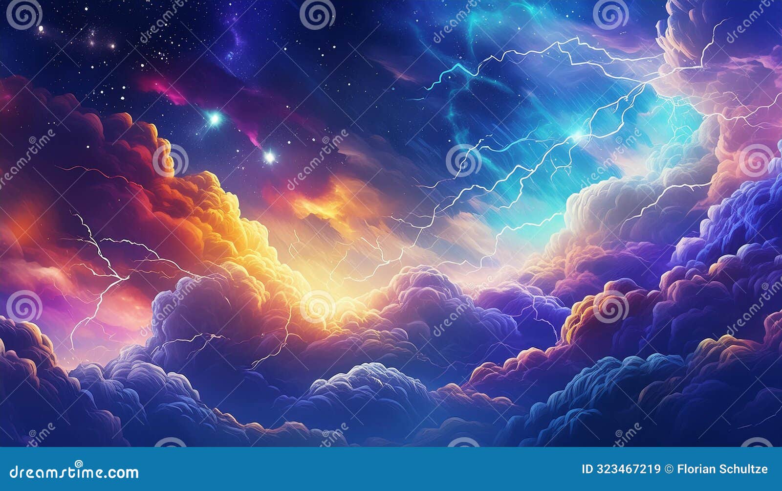 Sky, Abstract and Universe with Lightning in Clouds for Cosmic Storm ...
