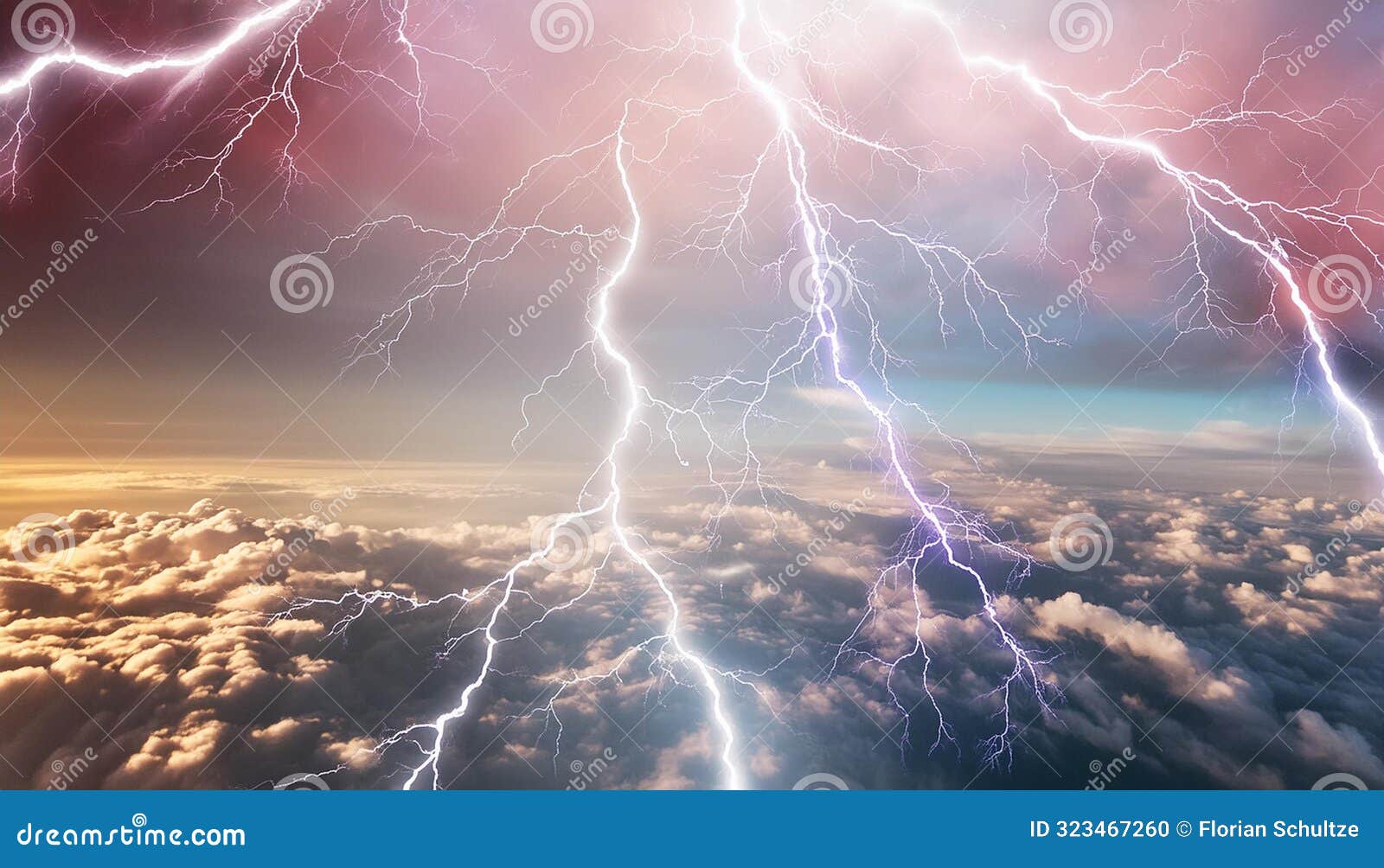 Sky, Abstract and Universe with Lightning in Clouds for Cosmic Storm ...