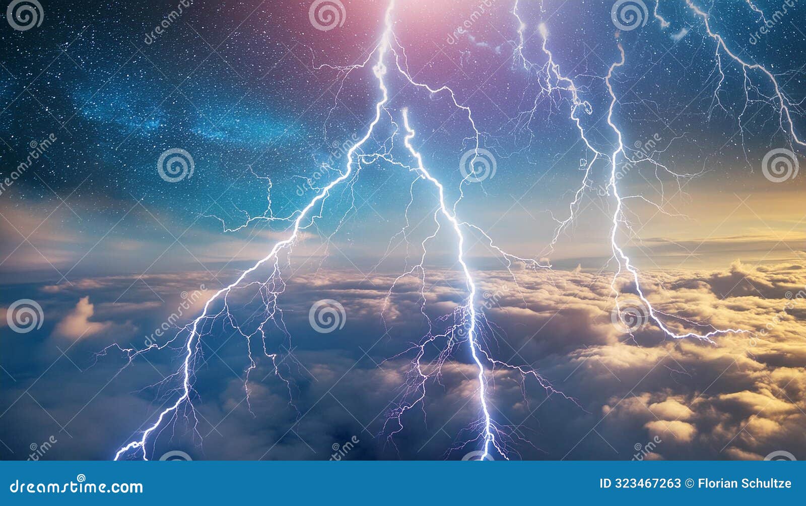 Sky, Abstract and Universe with Lightning in Clouds for Cosmic Storm ...