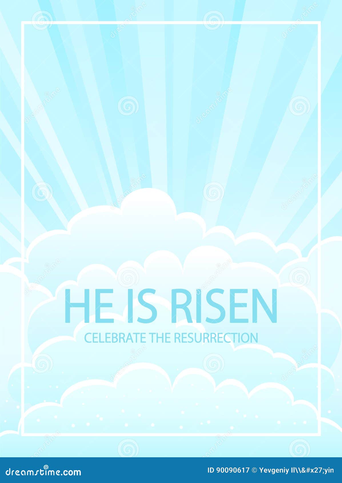 Sky Background With Clouds And Lettering He Is Risen Cartoon Vector ...