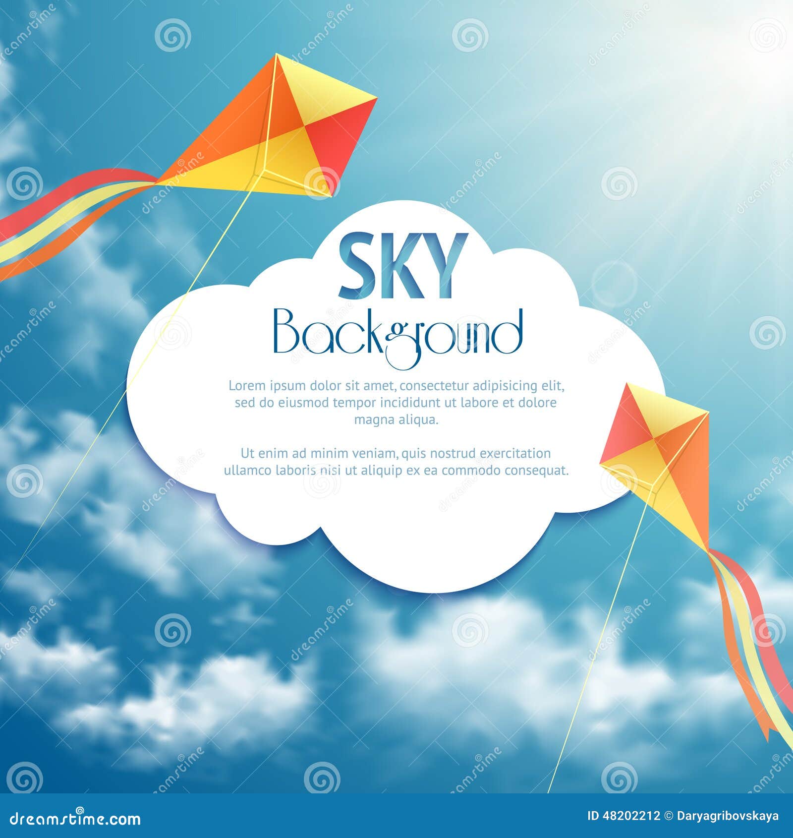 Sky background with kites stock vector. Illustration of kite - 48202212