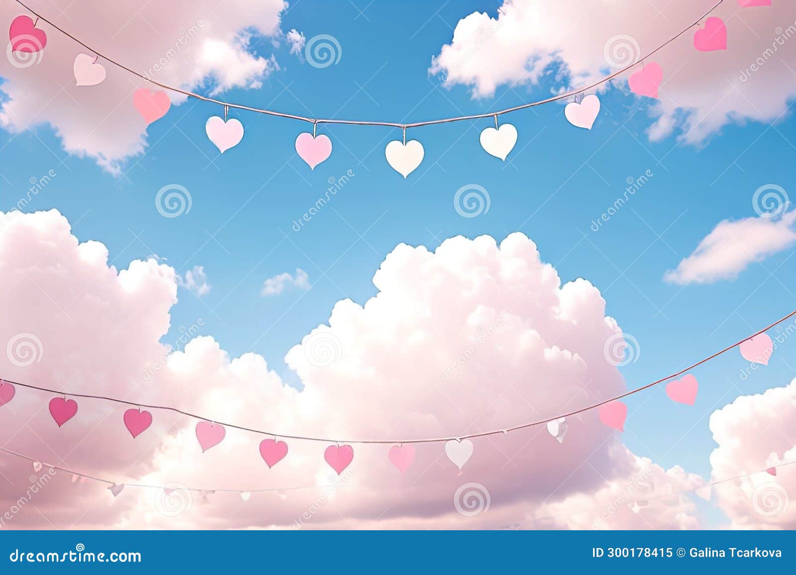 A Sky Background with Pink Heart Garlands Stock Image - Image of ...