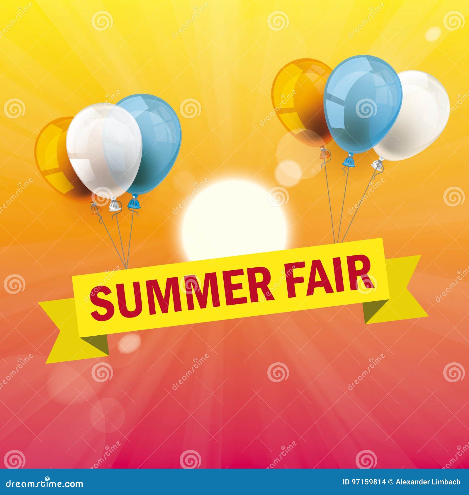 Sky Balloons Summer Fair Ribbon Stock Vector - Illustration of sunlight ...