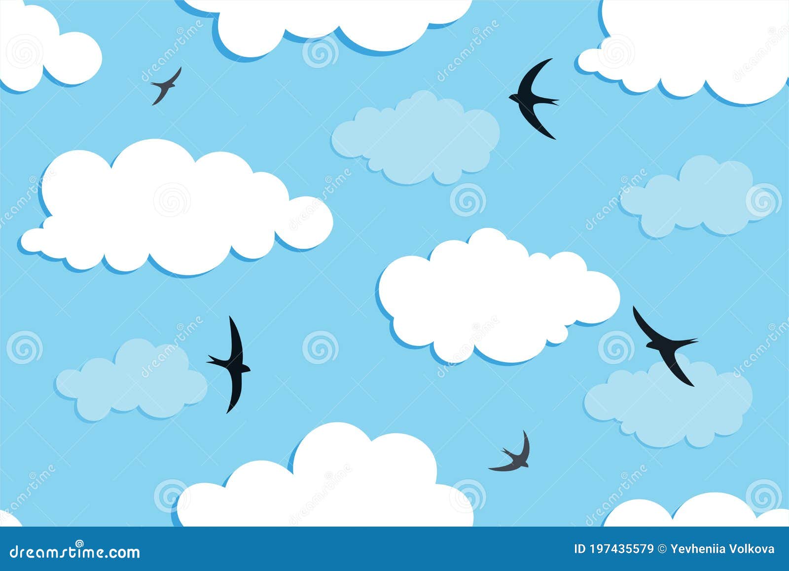 Sky with Birds and Clouds. Seamless Vector Background with Swallows and ...