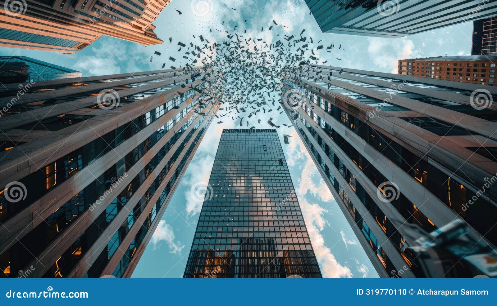 The Sky is Blue and the Buildings are Tall with Money Falling from the ...