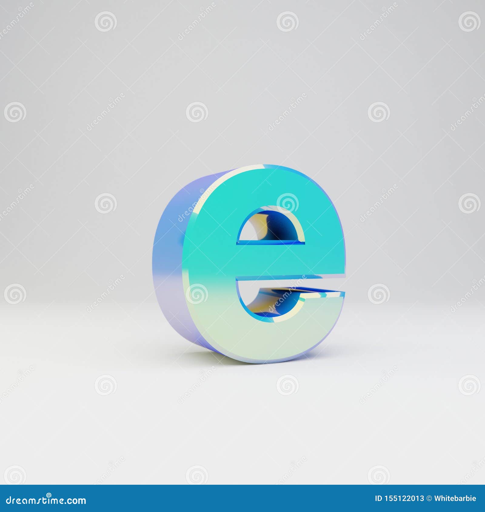 Sky Blue 3d Letter E Lowercase. Metal Font with Glossy Reflections and ...