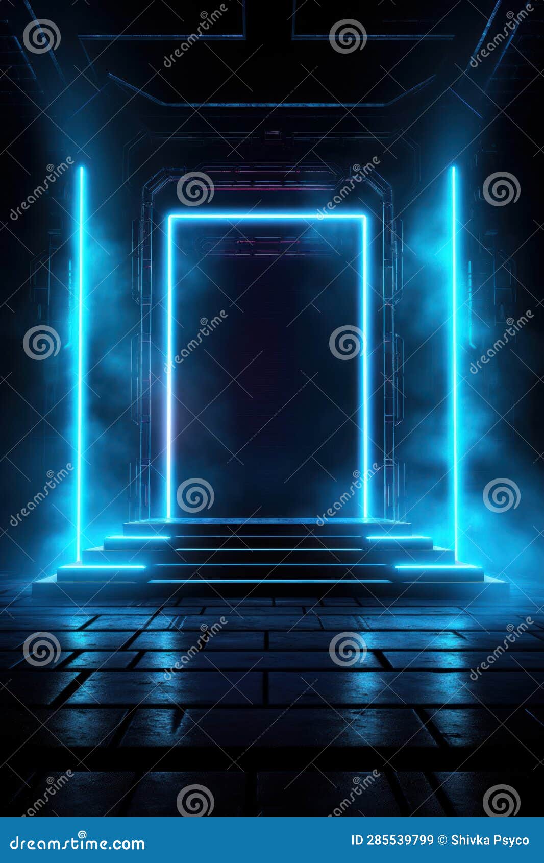 Sky Blue Neon Light Flashing on Stage Generative AI Stock Illustration ...