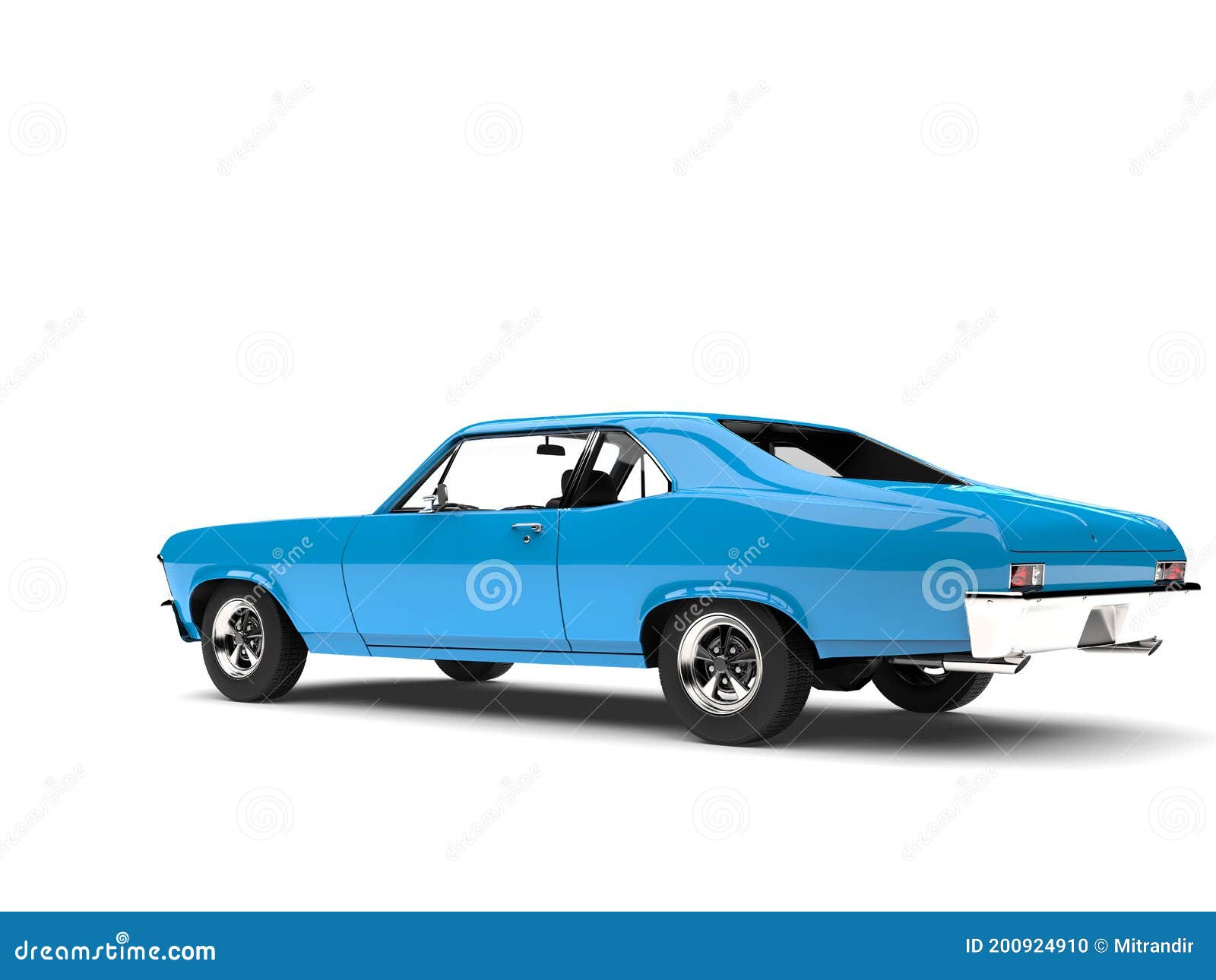 Sky Blue Old Vintage Muscle Car - Rear Side View Stock Illustration ...