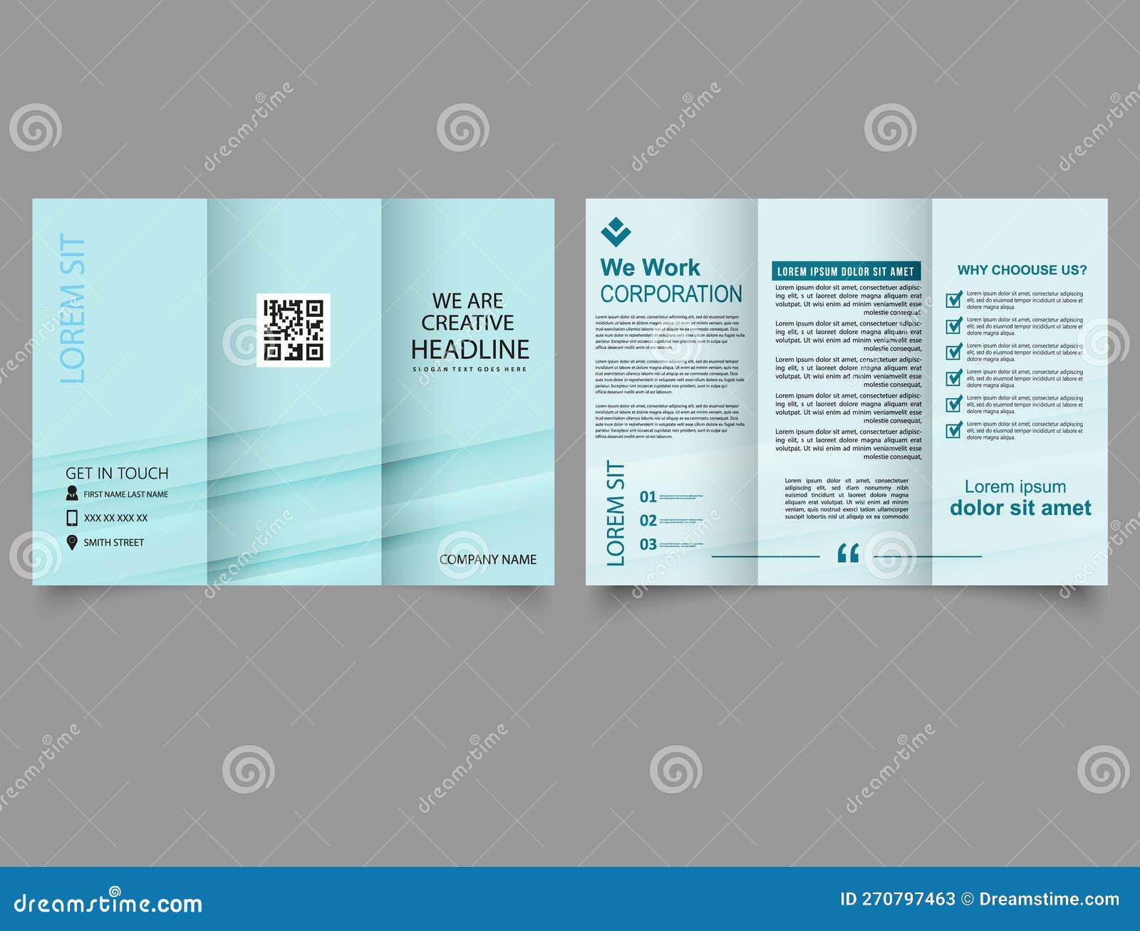 Sky Blue Trifold Brochure. Folding Layout Abstract Brochure Template ...
