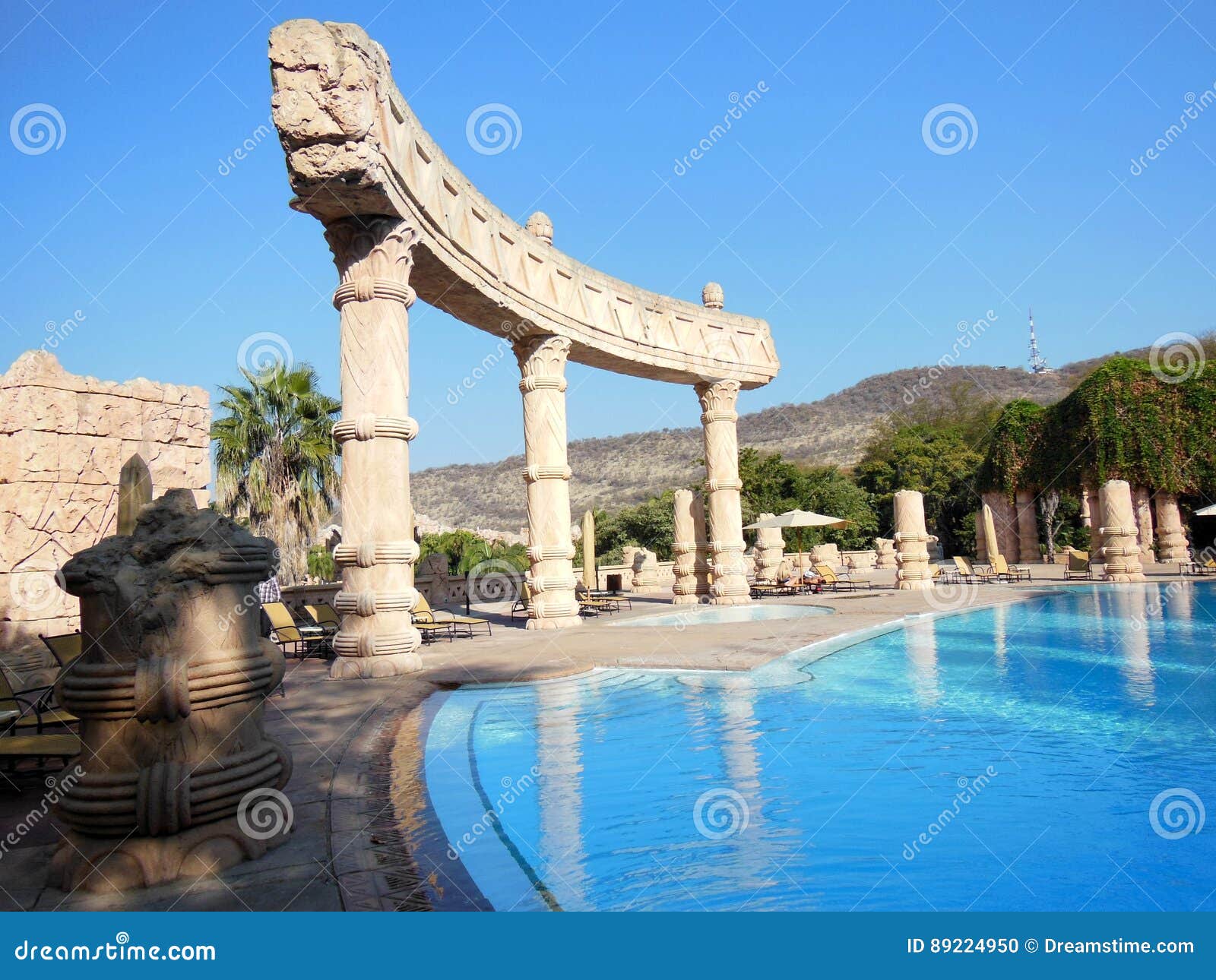 Sky Blue Water in the Pool and Old Columns Stock Photo - Image of pool ...