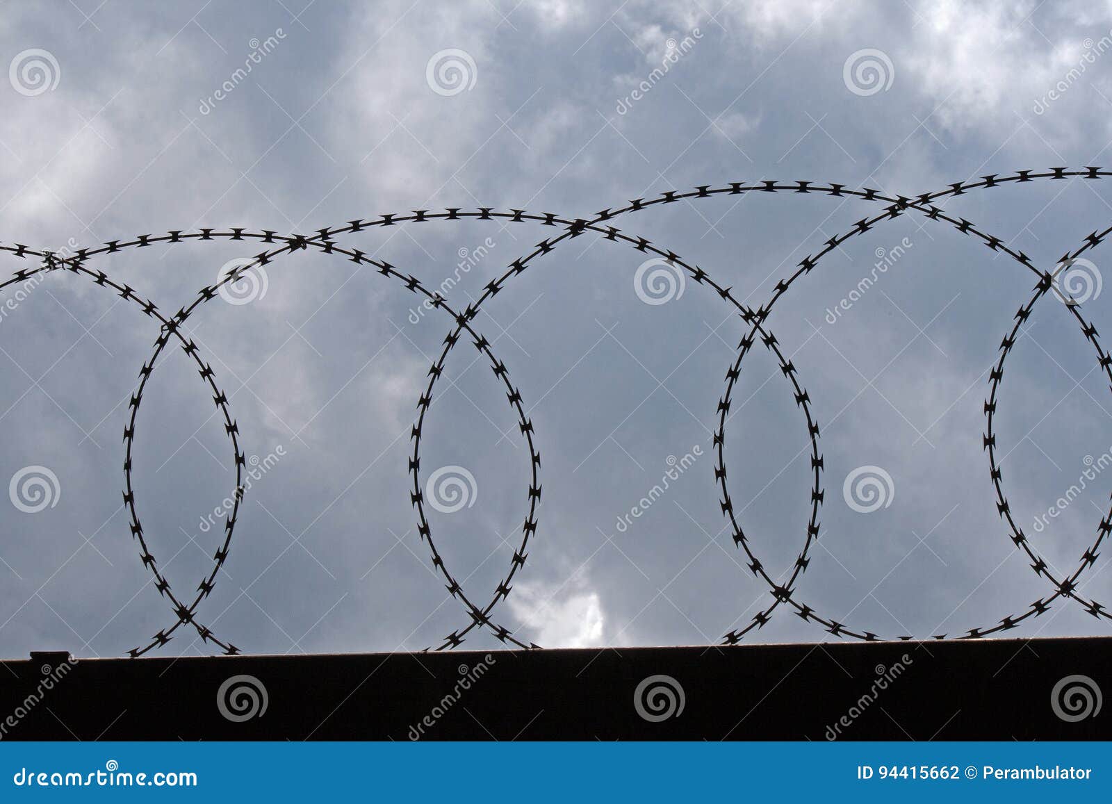 SKY and CLOUD BEHIND RAZOR WIRE Stock Photo - Image of exterior ...