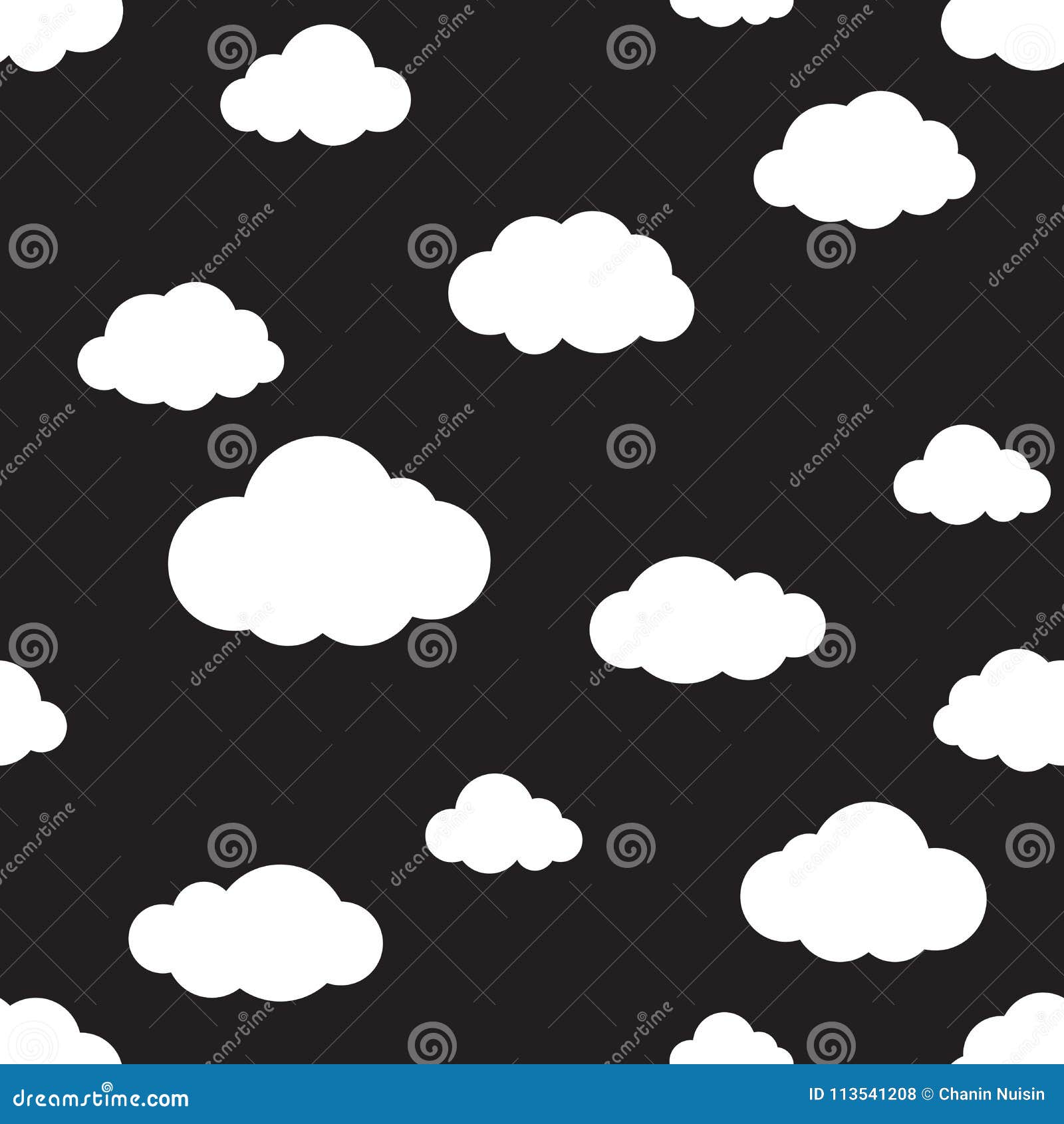 Sky Cloud Seamless Pattern Vector Isolated Wallpaper Background Black ...
