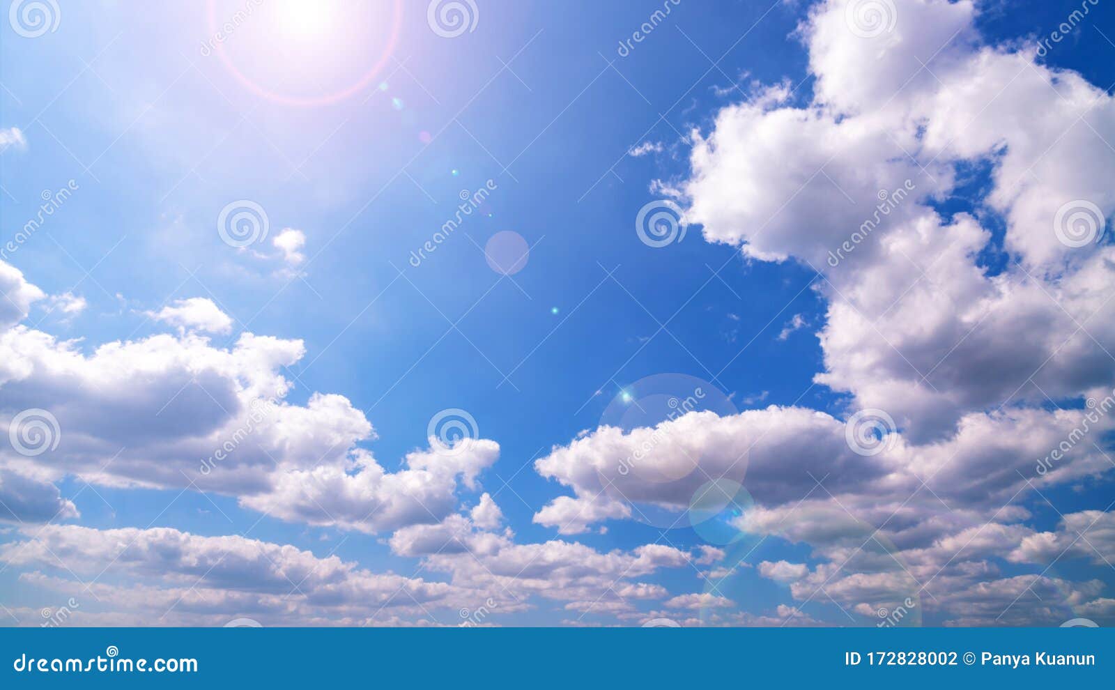 Sky and Cloud with Sun Flare Good Weather Day Background Stock Photo ...