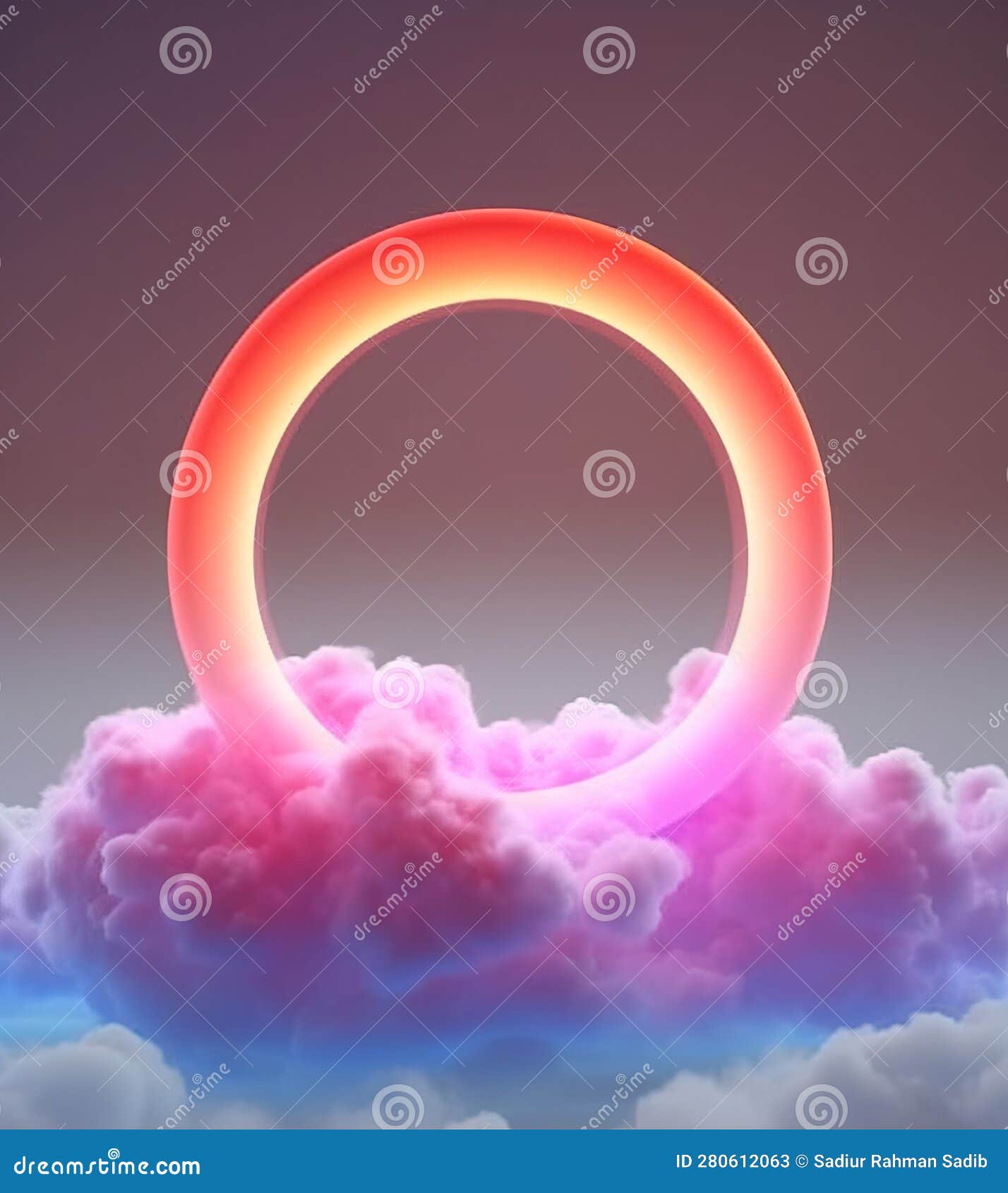 Sky and Clouds. Abstract Geometric Background Ring Shape with Glowing ...