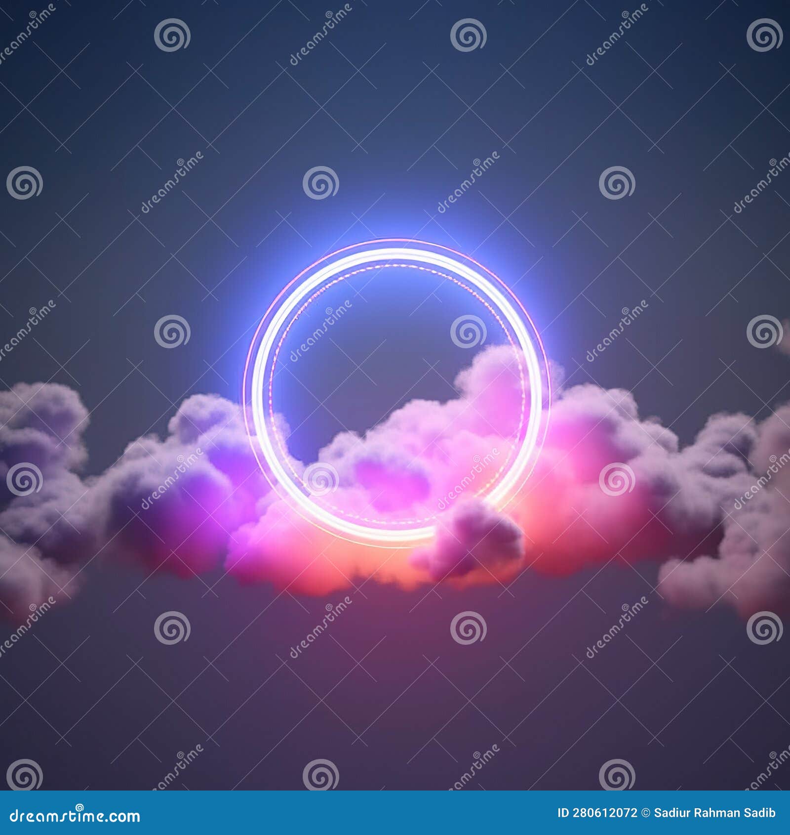 Sky and Clouds. Abstract Geometric Background Ring Shape with Glowing ...