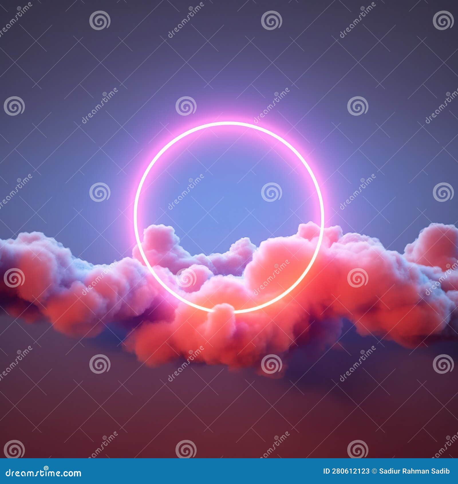 Sky and Clouds. Abstract Geometric Background Ring Shape with Glowing ...
