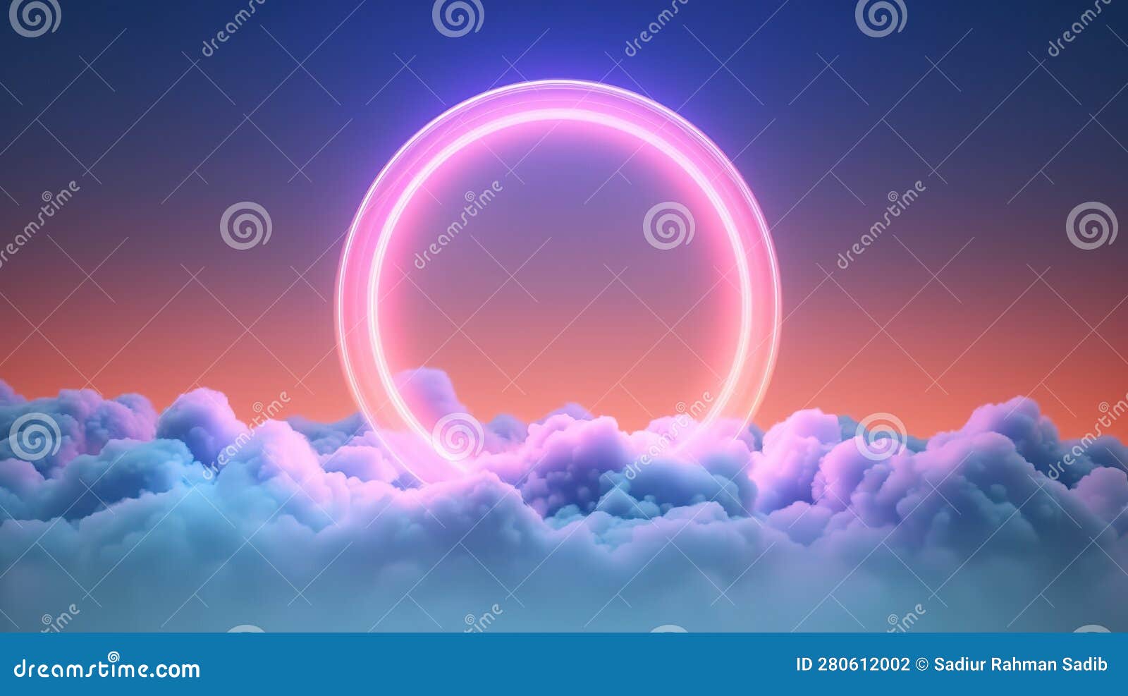 Sky and Clouds. Abstract Geometric Background Ring Shape with Glowing ...