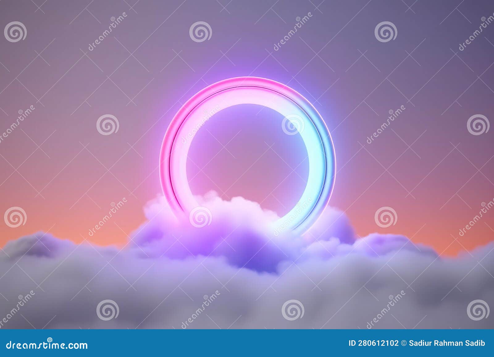 Sky and Clouds. Abstract Geometric Background Ring Shape with Glowing ...