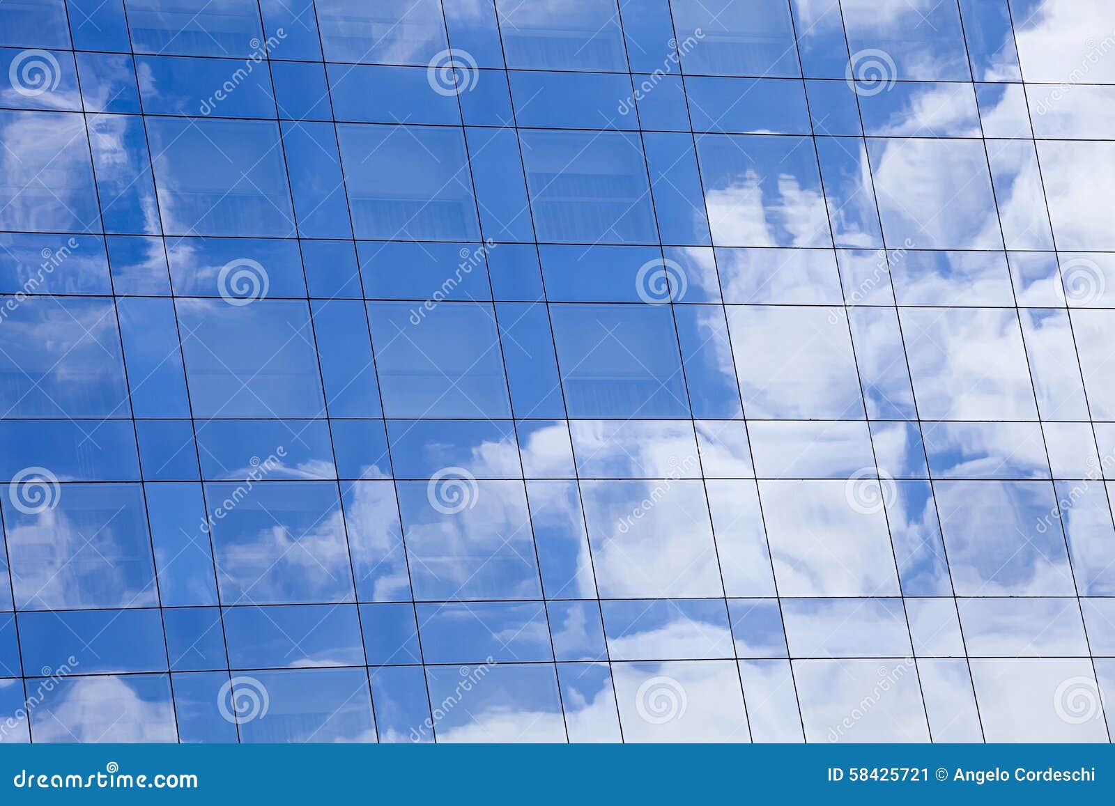 Sky and Clouds Background Reflected on the Glass Mirror Surface of a ...