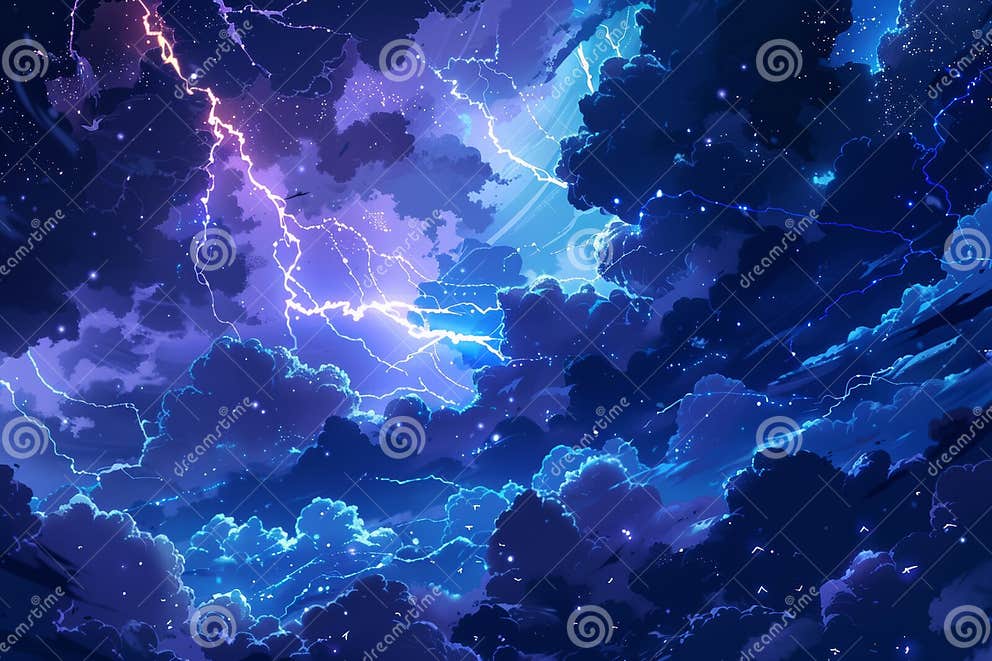 Sky with Clouds and Lightning, Anime Style. Generative AI. Stock ...