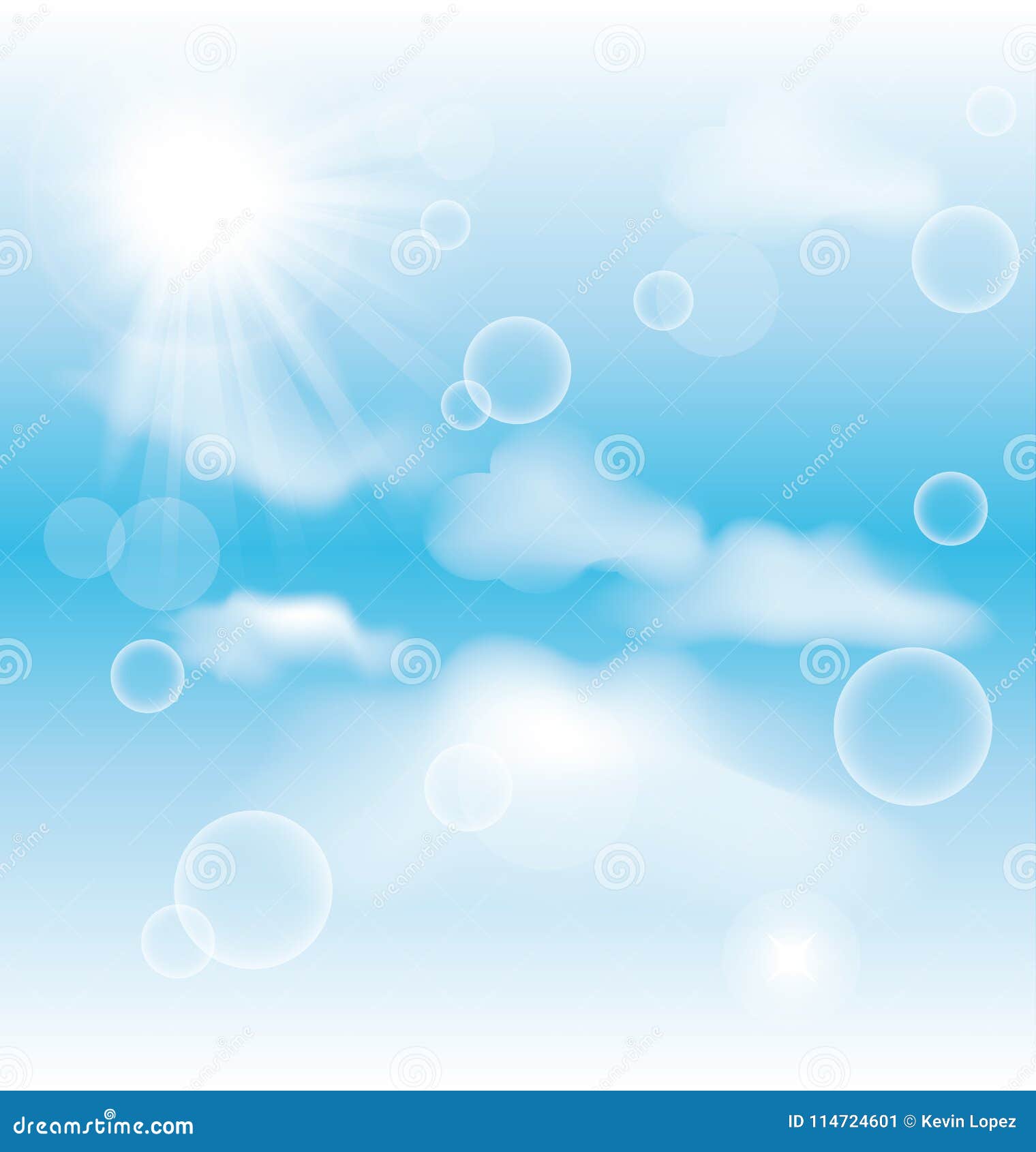 Sky with Clouds and Radiating Sun Background Vector Stock Vector ...