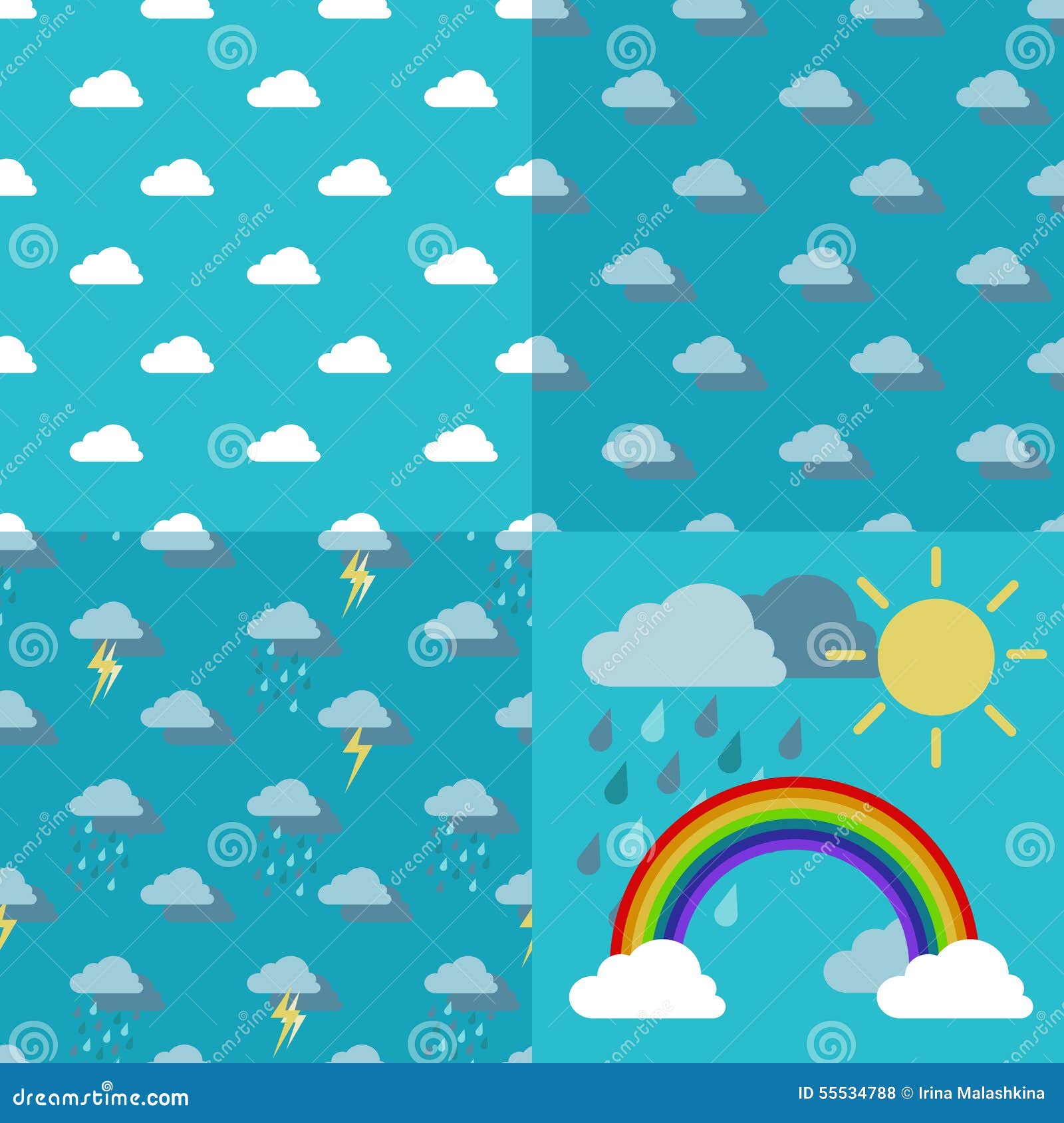 Clouds With Rain And Flesh Background, Cute Seamless Pattern With ...