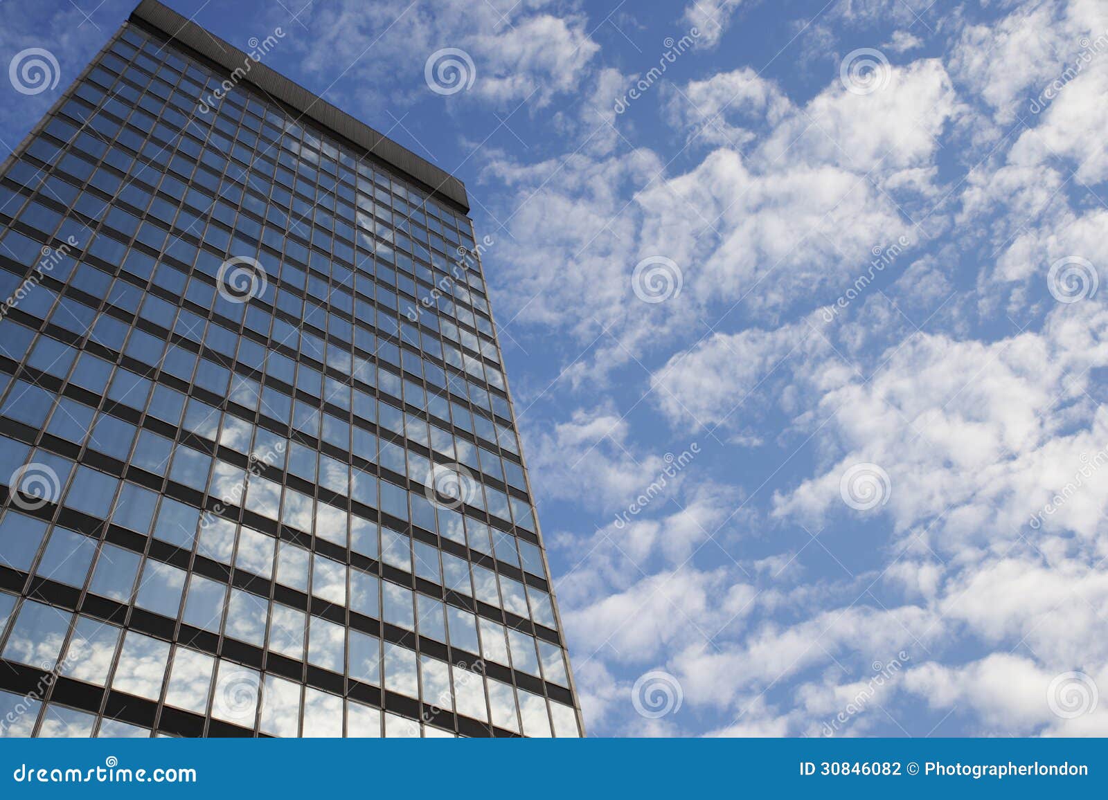 Sky and Clouds Reflecting in Skyscraper Windows Low Angle View Stock ...