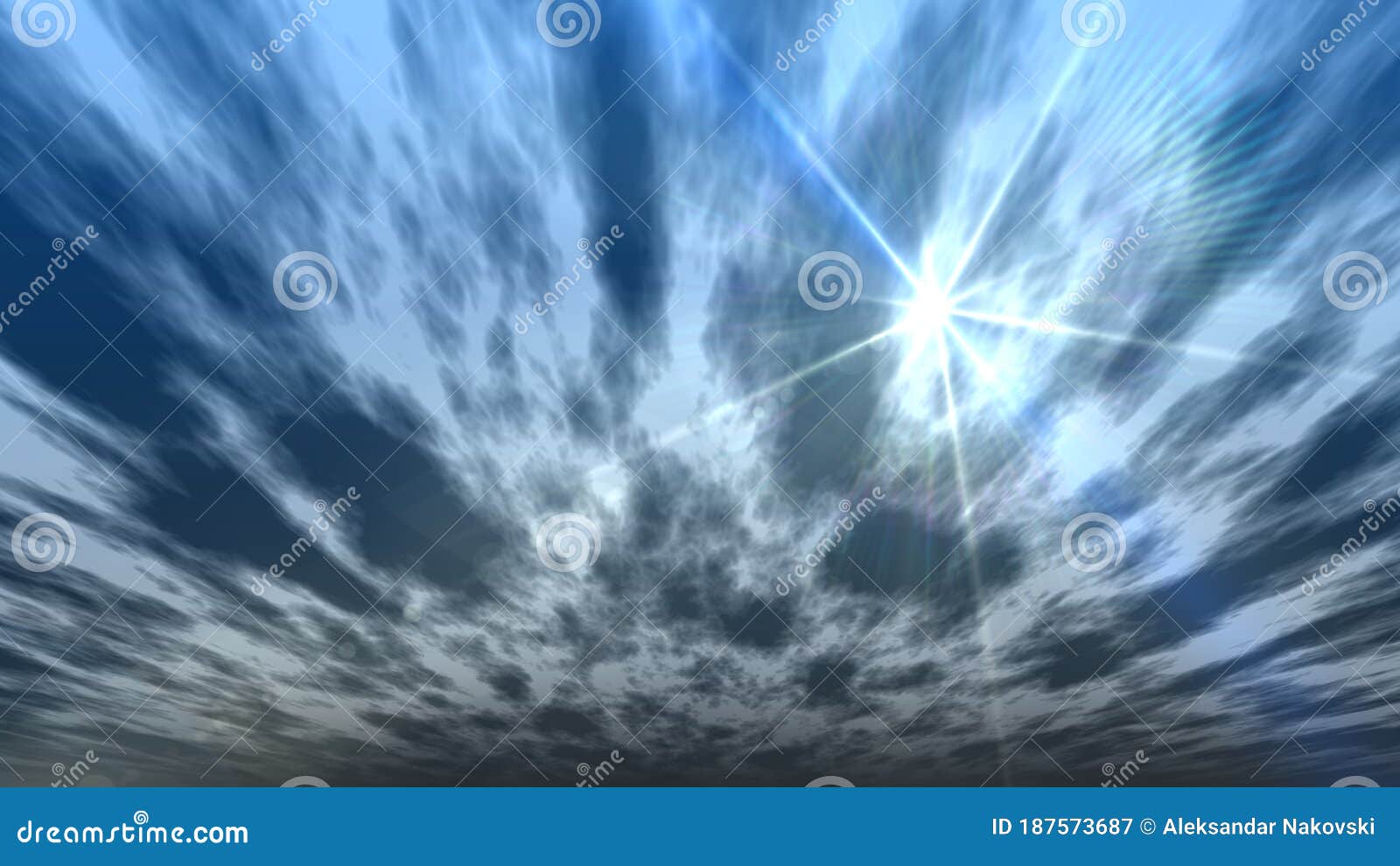 Sky Clouds Sun Ray, 3d Render Stock Illustration - Illustration of ...