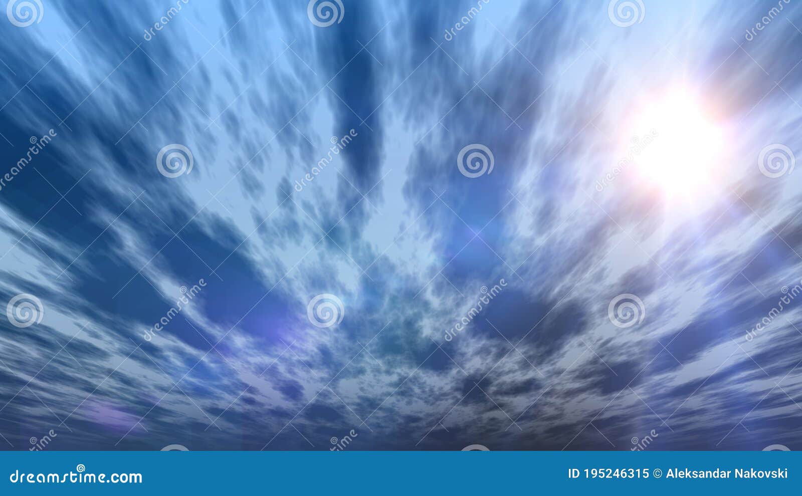 Sky Clouds Sun Ray, 3d Render Stock Illustration - Illustration of ...