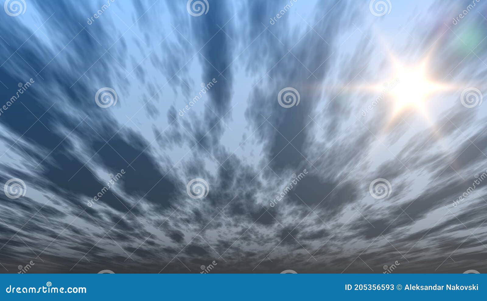 Sky Clouds Sun Ray, 3d Render Stock Illustration - Illustration of ...