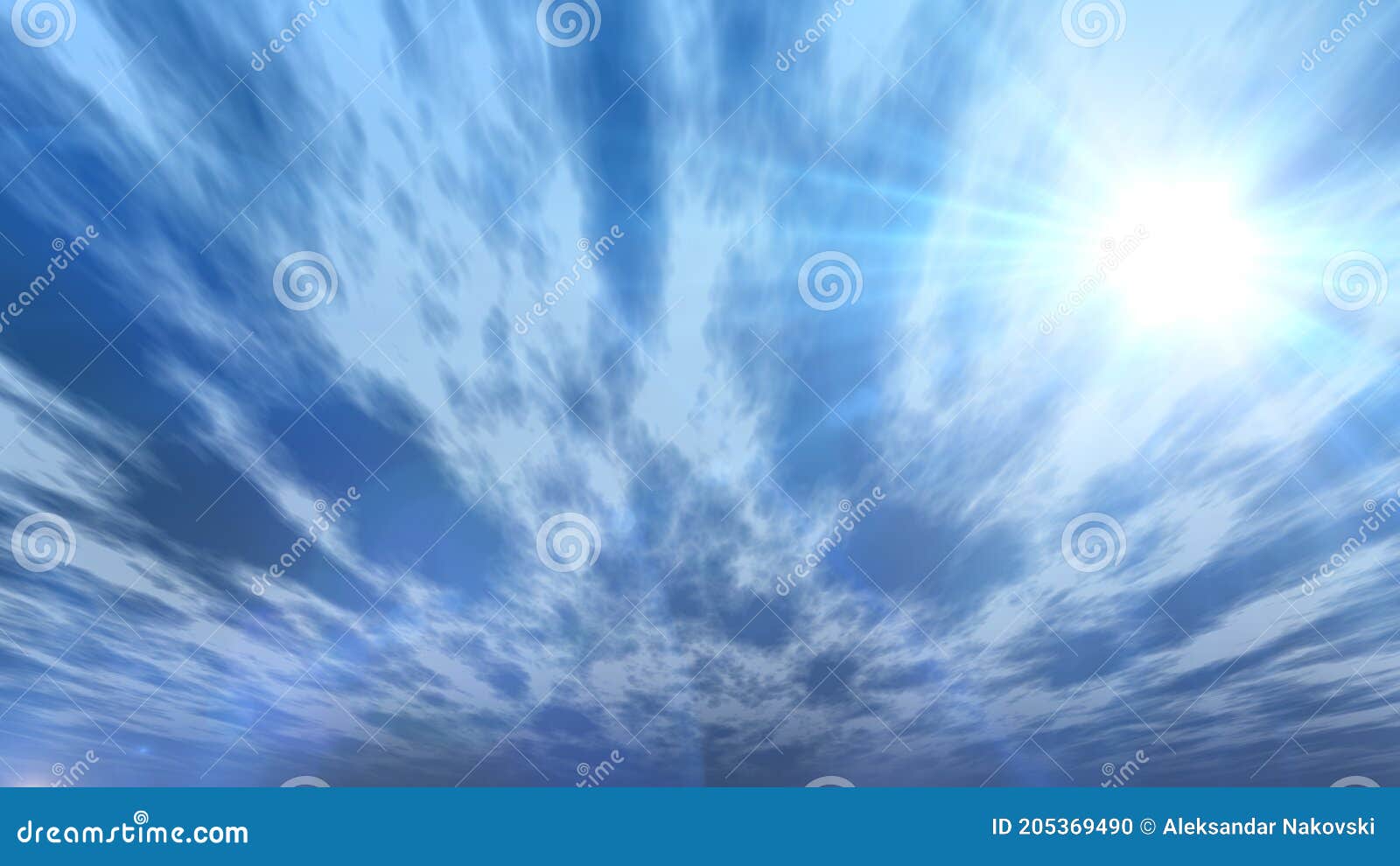 Sky Clouds Sun Ray, 3d Render Stock Illustration - Illustration of ...