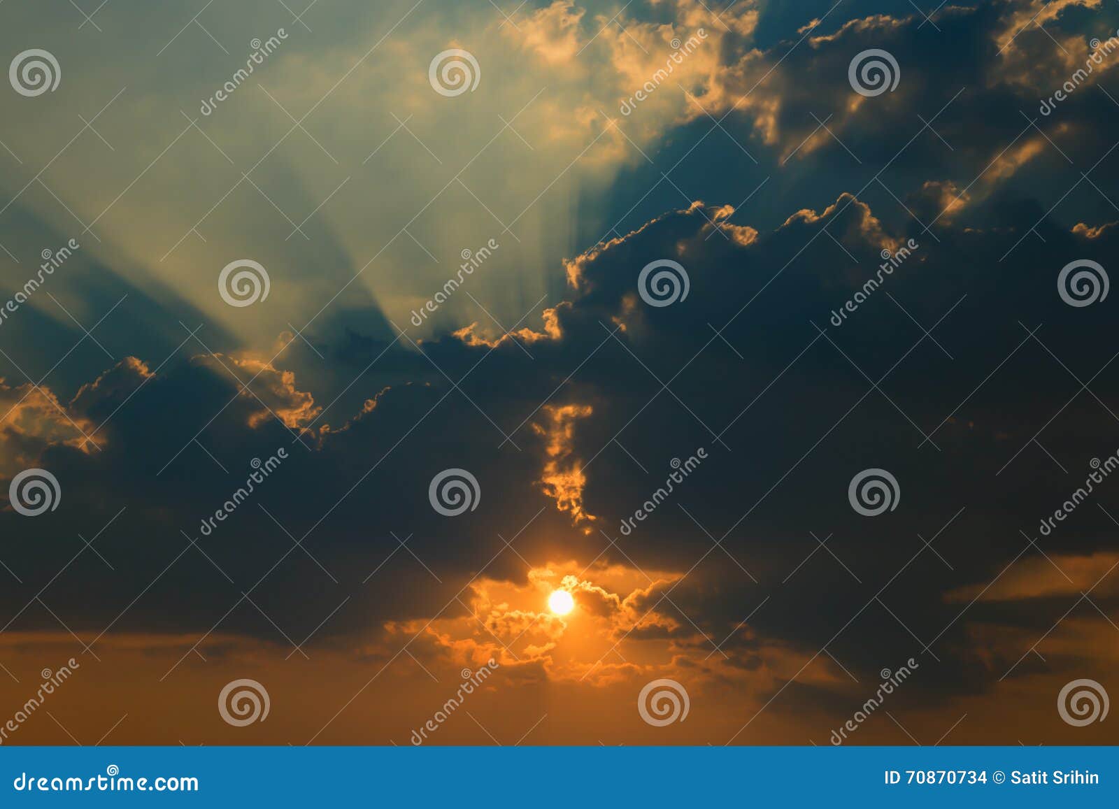 Sky with Clouds and Sun Rays at Sunset Stock Photo - Image of blue ...