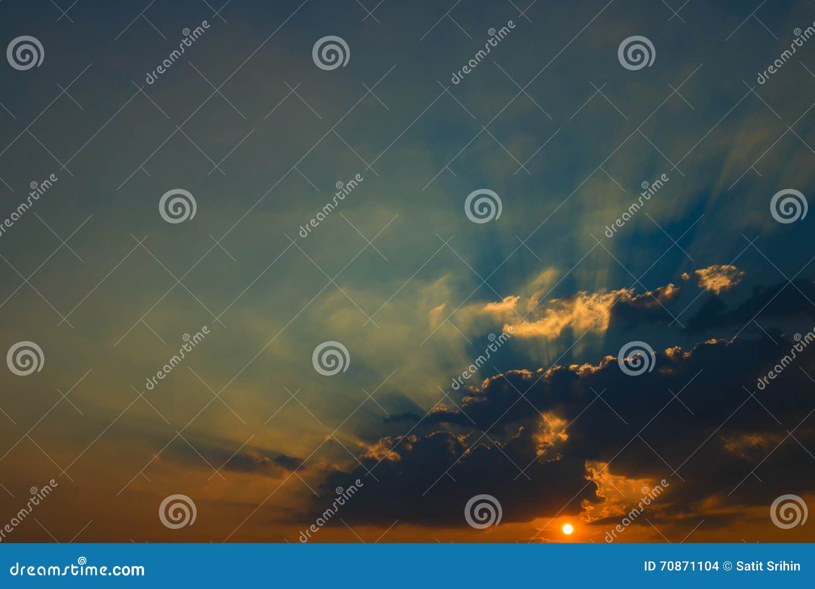 Sky with Clouds and Sun Rays at Sunset Stock Photo - Image of light ...