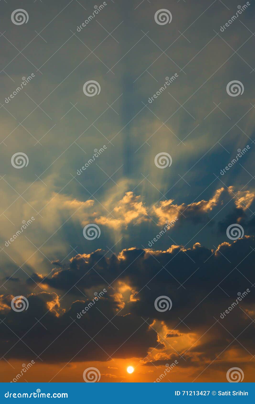 Sky with Clouds and Sun Rays at Sunset Stock Image - Image of summer ...