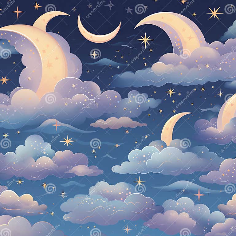 Sky Crescent Moon Background, Design Seamless Pattern, for Nursery ...