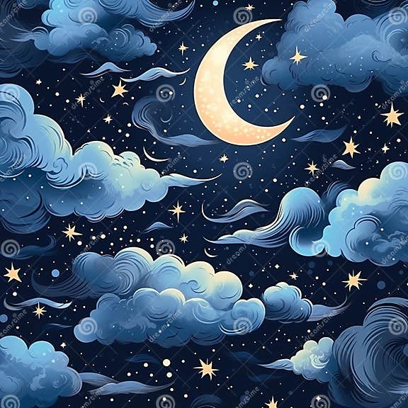 Sky Crescent Moon Background, Design Seamless Pattern, for Nursery ...