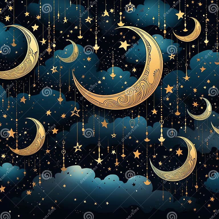 Sky Crescent Moon Background, Design Seamless Pattern, for Nursery ...