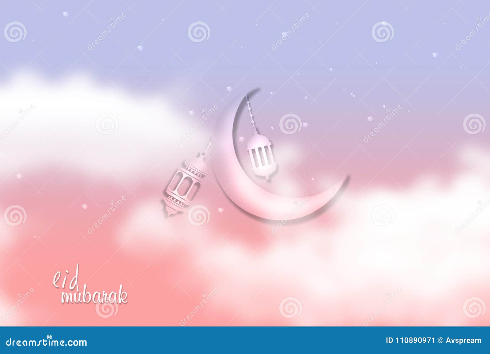 Night Sky with Crescent Moon and Star Eid Mubarak Stock Illustration ...