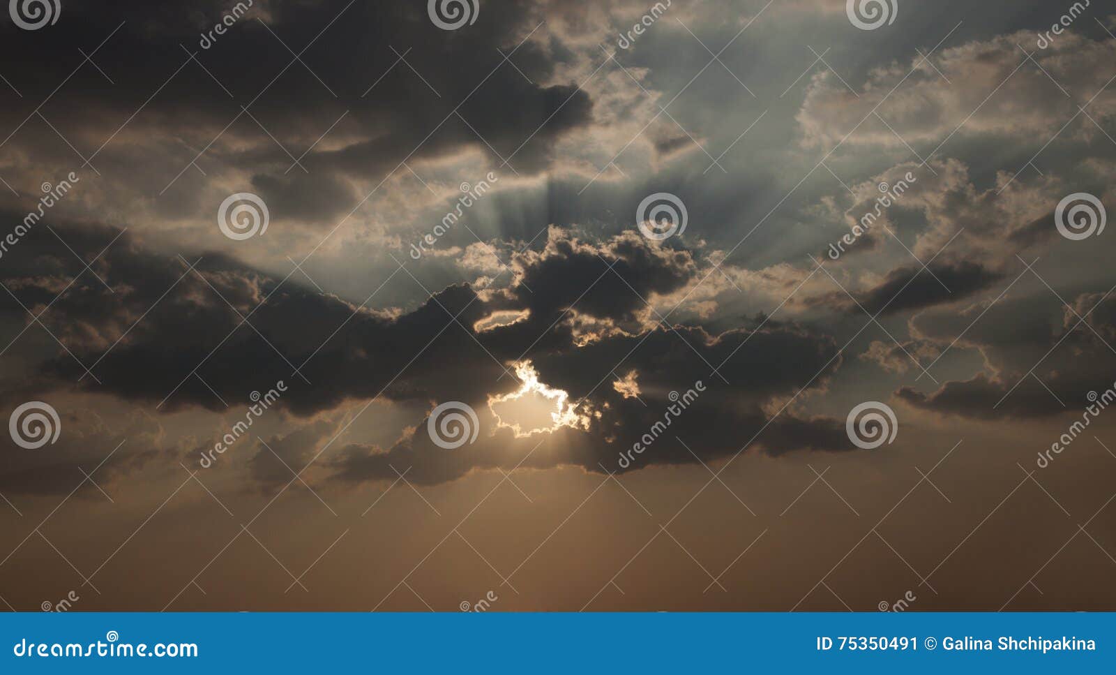 Sky with Dark Clouds and Sun Rays . Stock Image - Image of sunlight ...