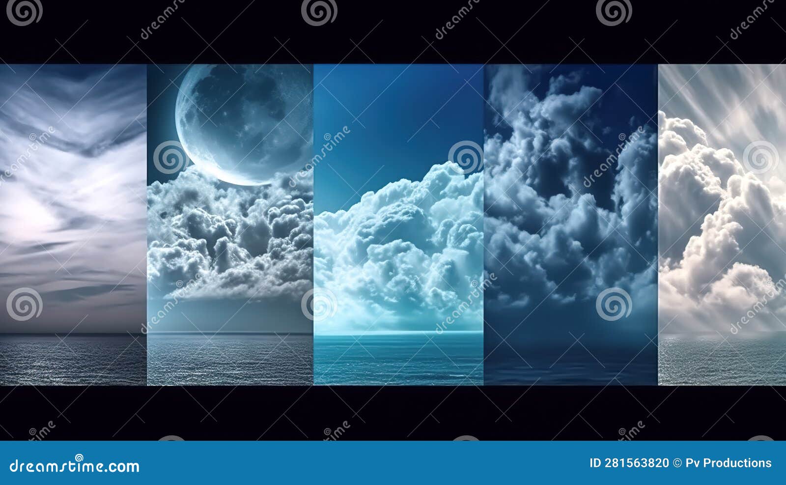 A Sky in Different Weather, Collage, Generative AI. Stock Photo - Image ...