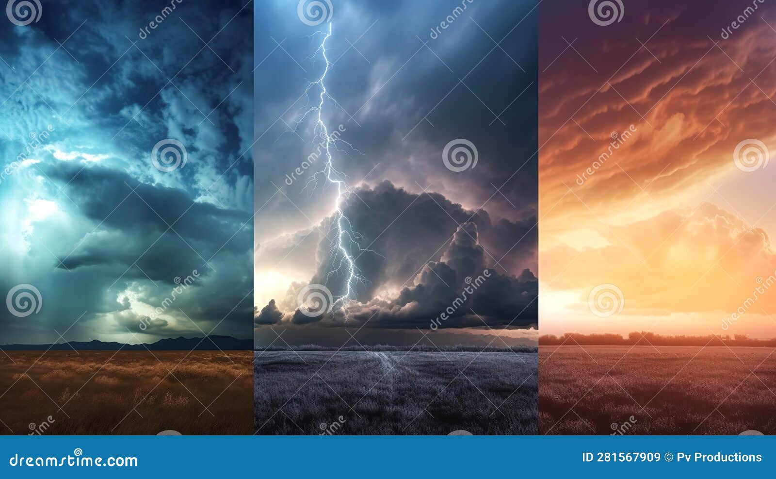 A Sky in Different Weather, Collage, Generative AI. Stock Illustration ...