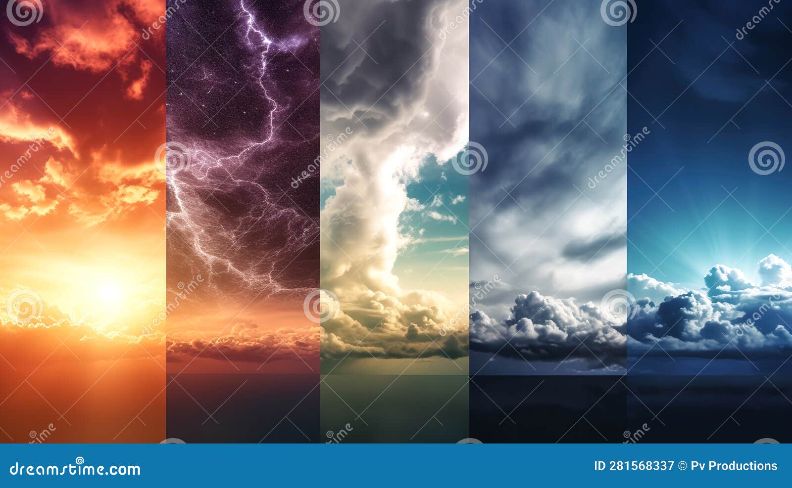 A Sky in Different Weather, Collage, Generative AI. Stock Illustration ...