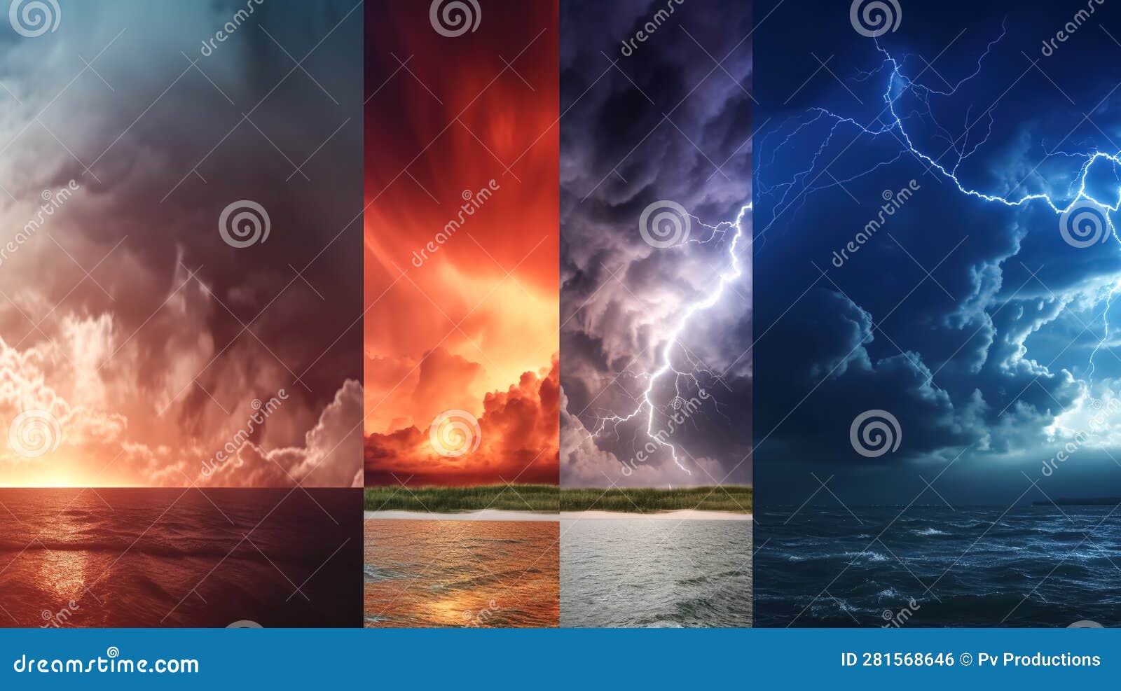 A Sky in Different Weather, Collage, Generative AI. Stock Illustration ...