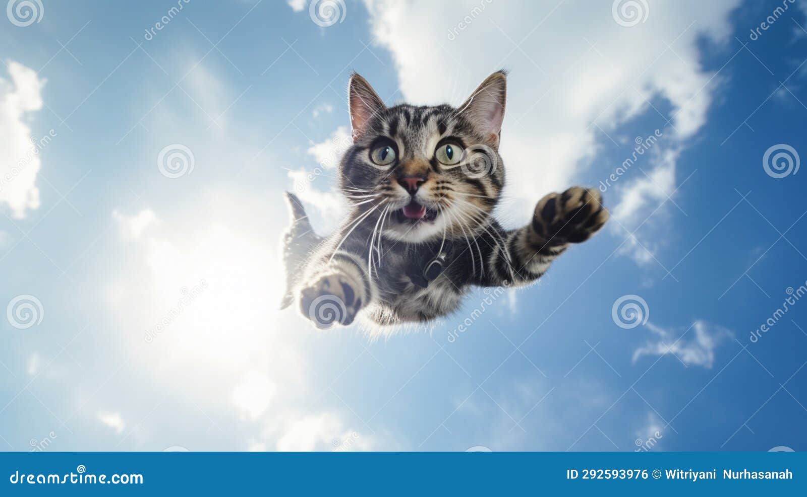 Sky Diver Cat Jumping Trough the Sky with Scary Expression. Ai ...