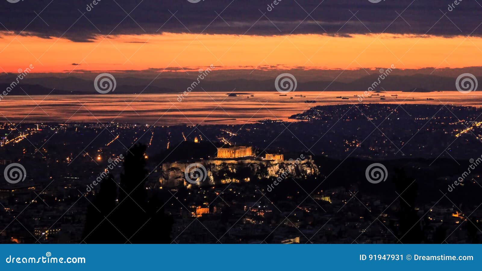 The sky is on fire stock image. Image of clouds, acropolis - 91947931